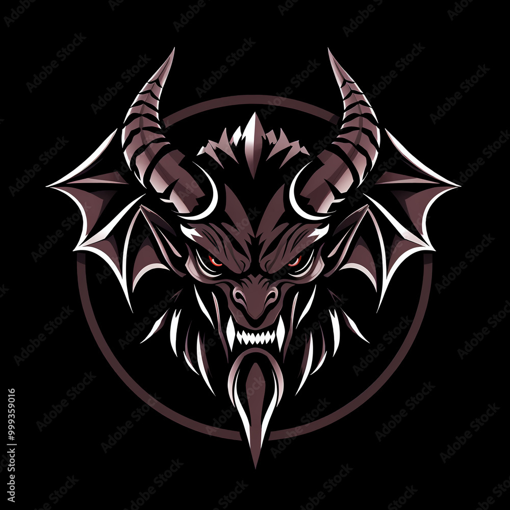 Dark fantasy demon logo design with sharp horns and menacing expression ...