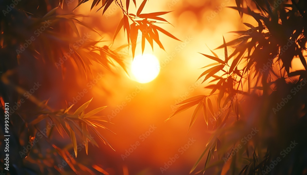 Bamboo tree forest at sunset Tropical jungle nature environment ...