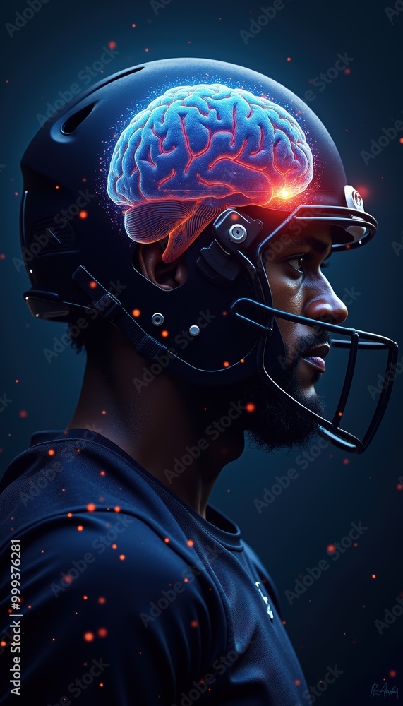 A powerful depiction of a football player's profile with a glowing ...