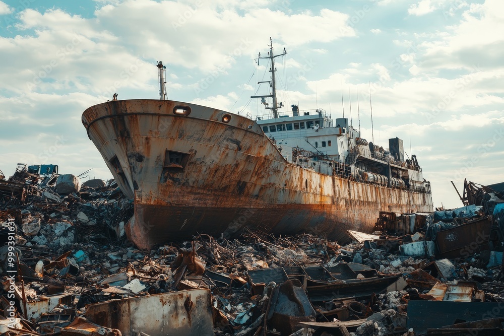 A sustainable ship recycling facility where vessels are disassembled ...