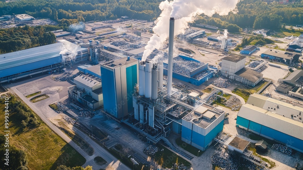 A waste-to-energy plant converting waste into usable energy, part of sustainable waste ...