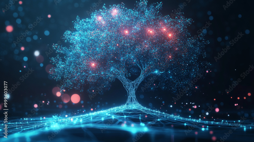 Digital biotechnology tree depicted in a futuristic polygonal style ...