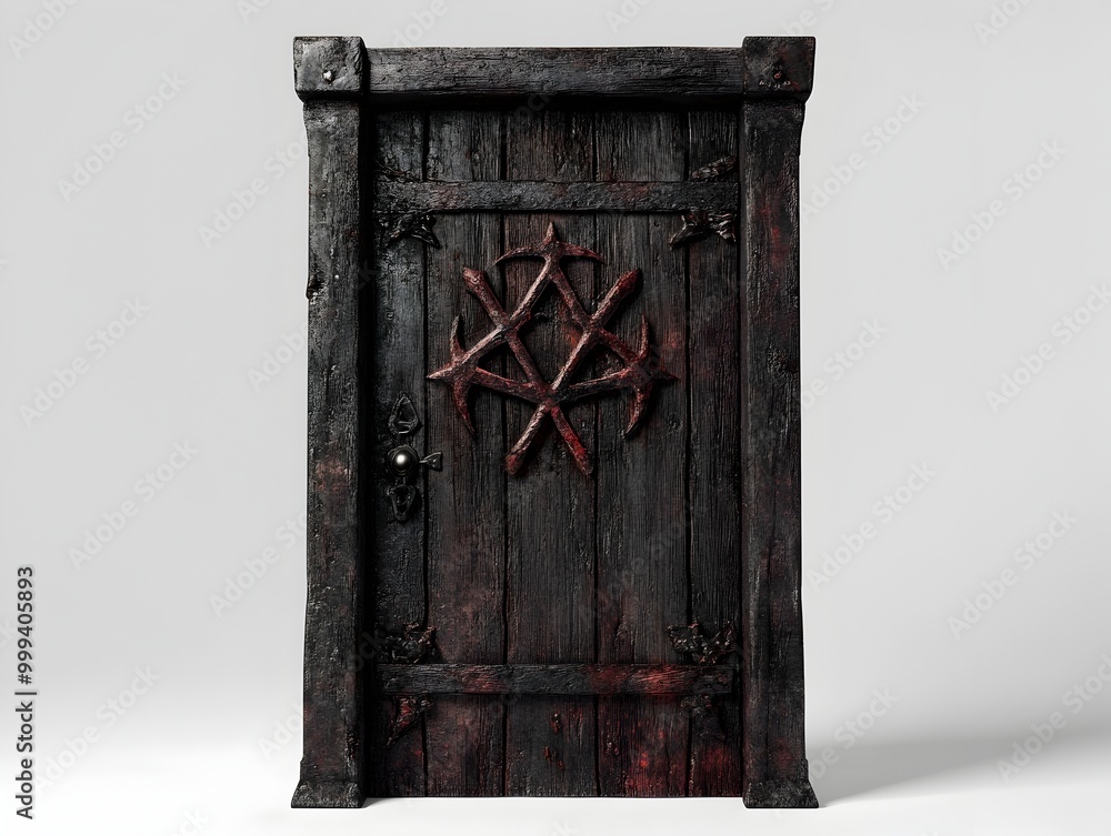 Haunting Abandoned Wooden Door with Arcane Symbols and Supernatural ...