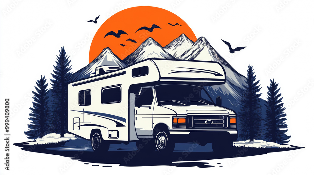 Isolated vector art logo of a campervan motorhome RV Stock Illustration ...