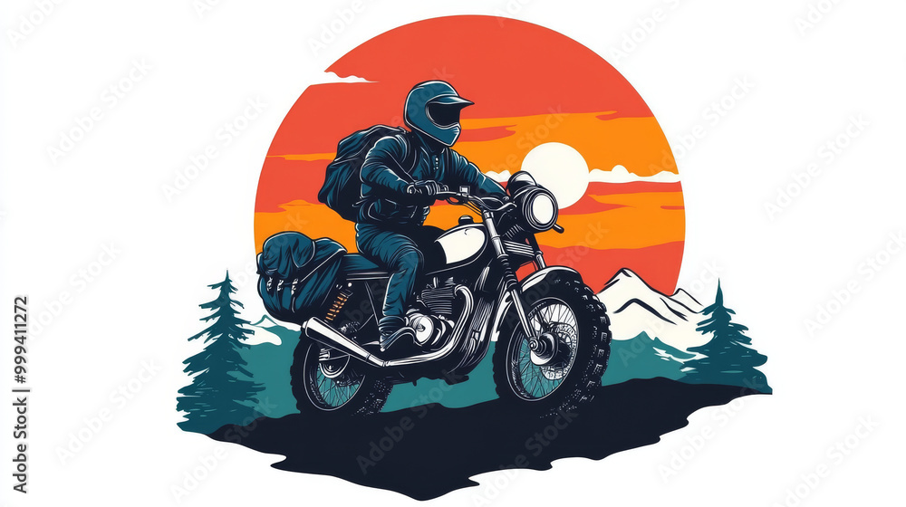 The logo showcases a rugged adventure motorcycle, depicted in a dynamic ...
