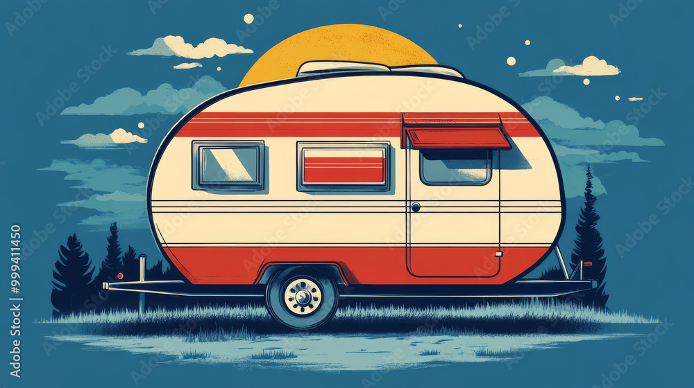 Here is the retro caravan trailer illustration in a logo vector style ...