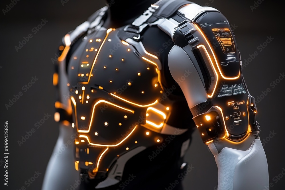 Futuristic robotic exoskeleton suit, designed to enhance human strength ...