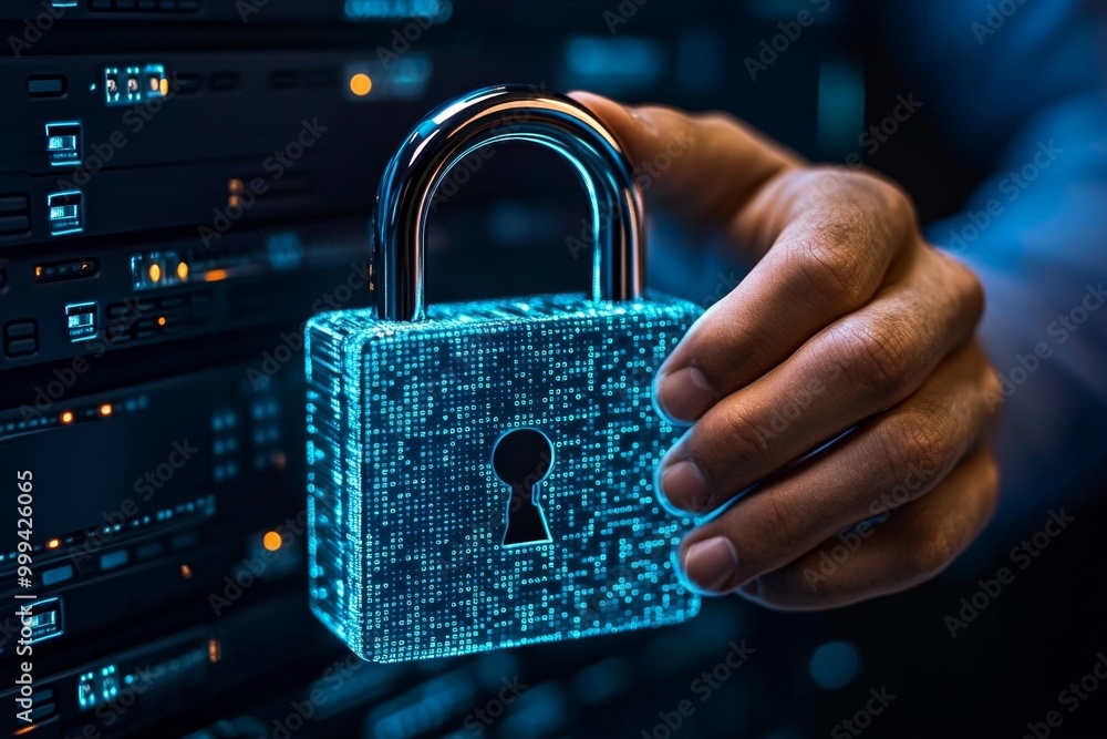 Hacker Accessing A Corporate Server With Digital Lockpicks Visualizing A Digital Padlock Being