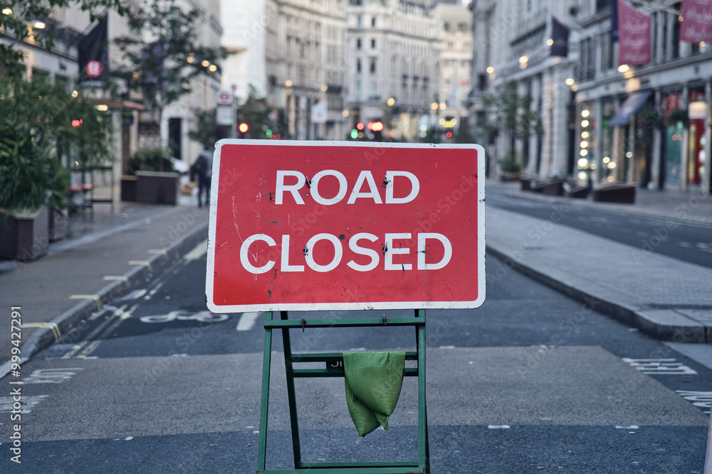 London, UK - September 15, 2024: Road Closed sign shown at Regent ...