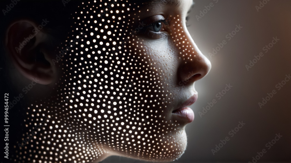 Conceptual portrait of a woman with unusual skin texture reminiscent of ...