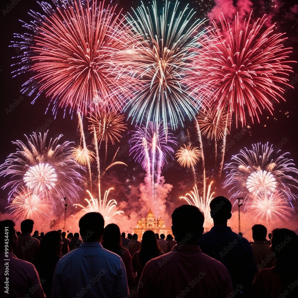 Diwali festival fireworks display at night, illuminating the sky with ...