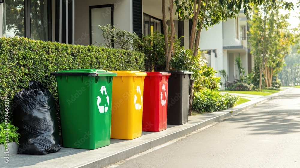 Different types of garbage bags and waste bin,recycling and separate ...
