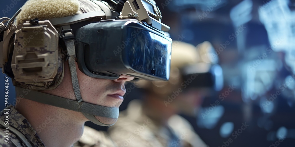 a VR military training simulation, with a detailed environment and ...