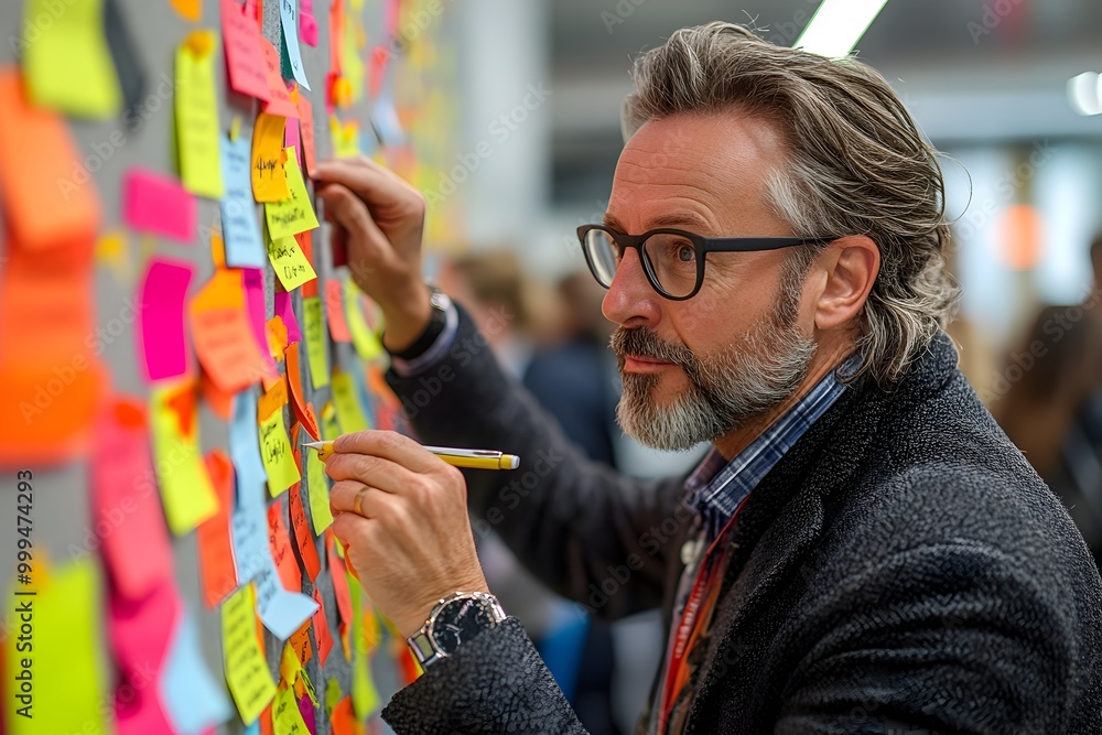 Executives Brainstorming Ideas on Sticky Notes for Business Innovation ...