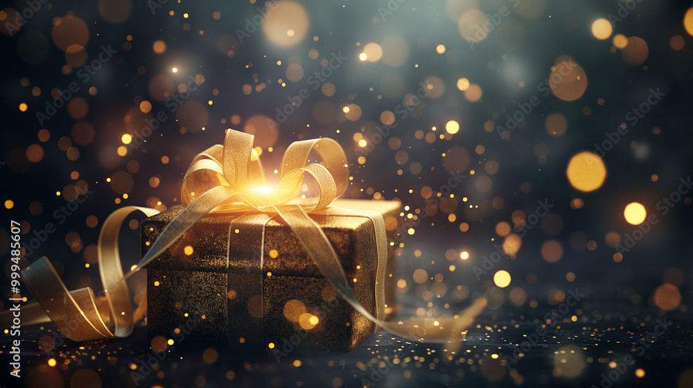 A gift box with glowing ribbons of light spilling out, as if releasing ...