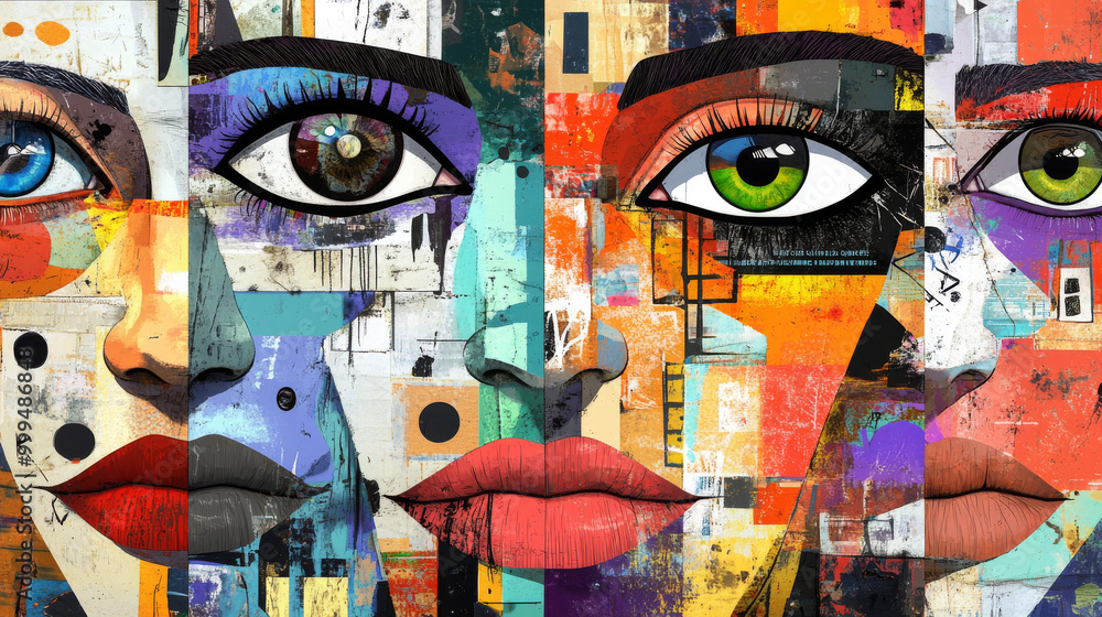 Cool art collages featuring half-faces in a fun, abstract style. They ...