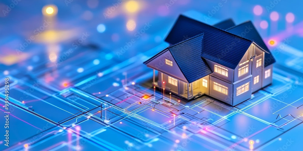 Macro shot of a smart home network design, using planning tools to map ...