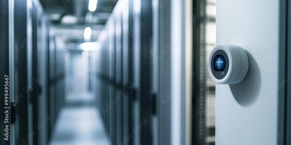 Macro shot of an IoT temperature sensor installed in a data center ...