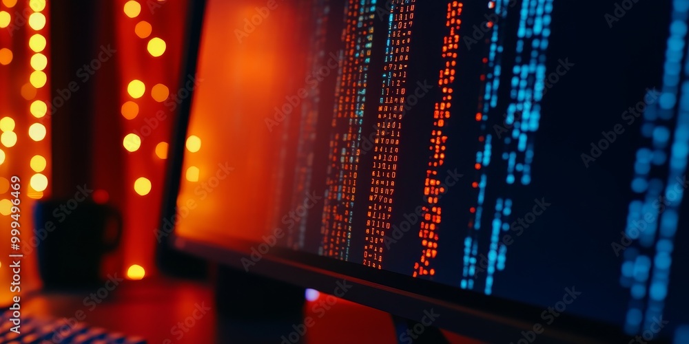 a digital ransom note on a monitor, with an encryption message visible ...