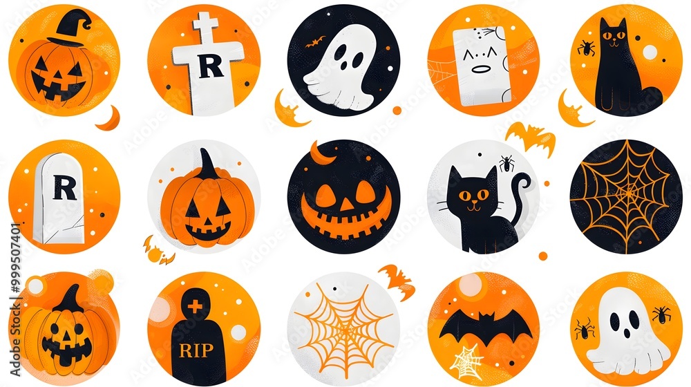 Seamless Easter pattern with Halloween pumpkin set icon bat ...