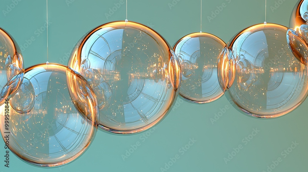 A cluster of spherical items dangling from a strand of illuminations ...