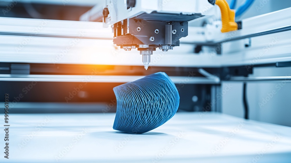 A 3D printer creating a complex part layer by layer, symbolizing additive manufacturing, 3D ...