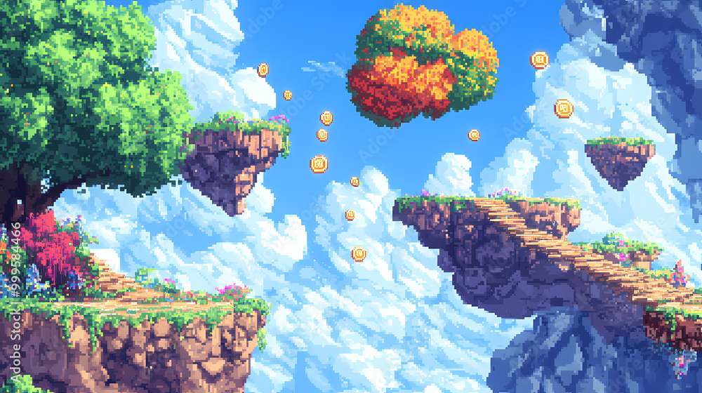 Generative AI, Retro Platformer World: Pixel Art with Floating Islands ...