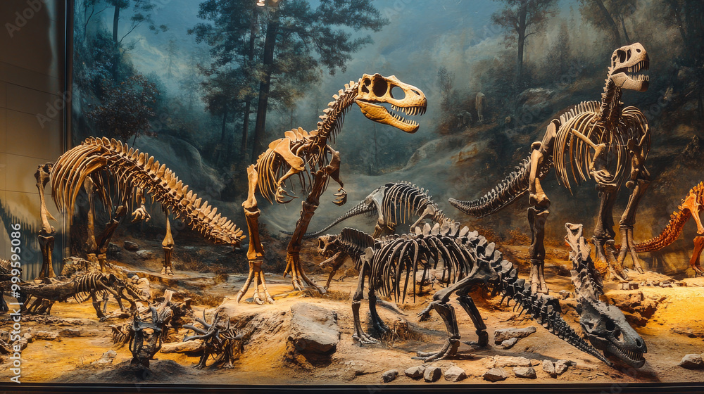 ภาพประกอบสต็อก A group of dinosaurs including Tyrannosaurus Rex ...