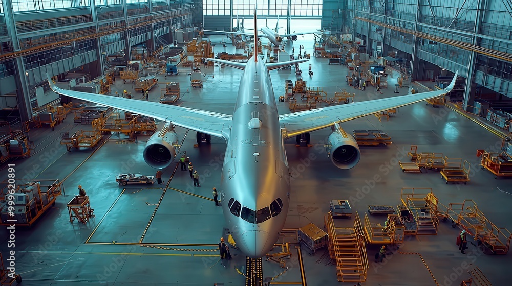 An aircraft manufacturing facility showcasing partially built planes in ...