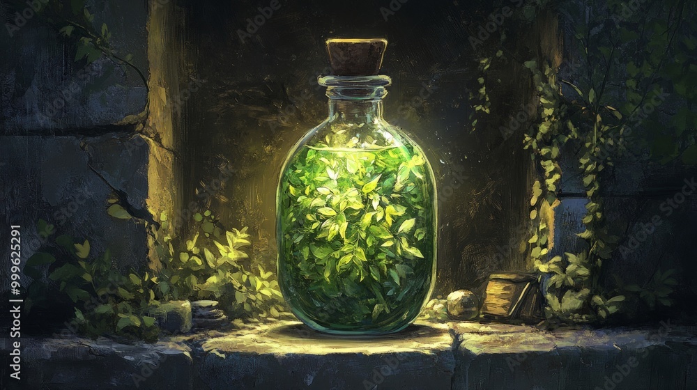 Bright Green Herbal Power Restoration Potion, crafted from potent ...