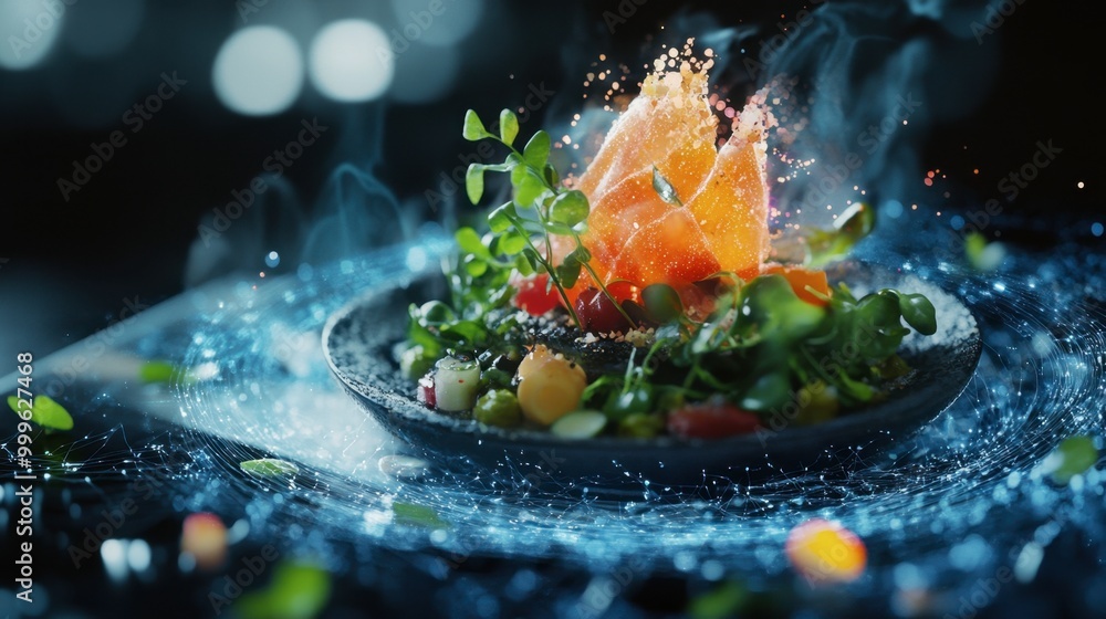 A gourmet dish visualized through an AI interface, featuring AI ...