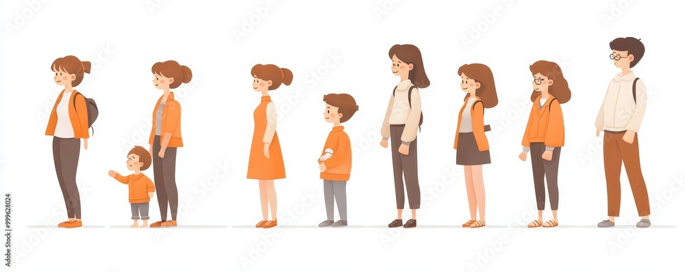 Woman life cycle flat illustration. Female person aging stages, lady ...