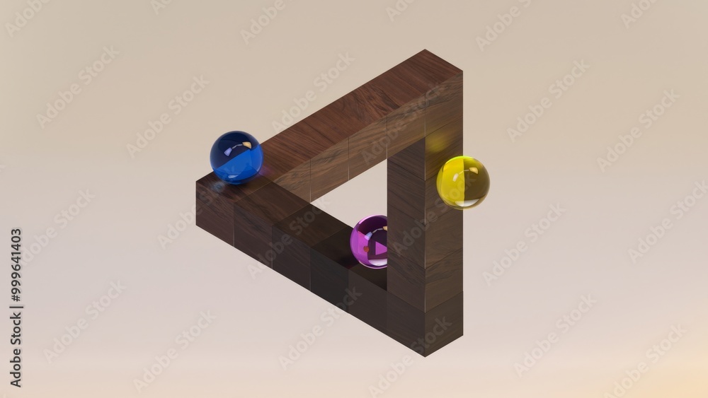 Captivating 3d visualization of a penrose triangle in rich wood with ...