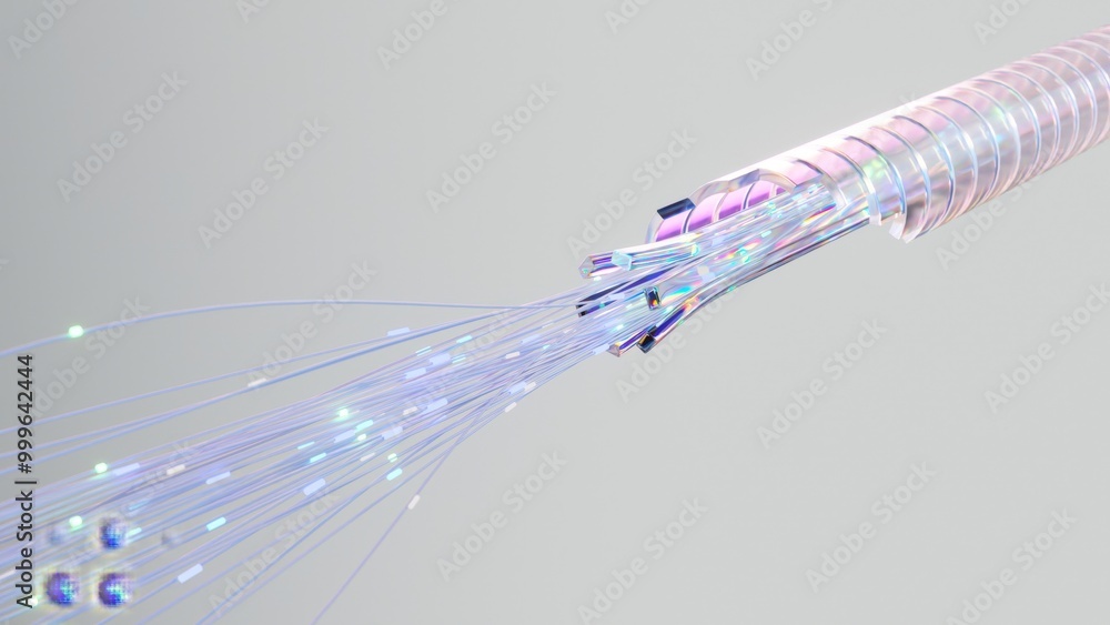 3d rendering of fiber optic cables transmitting data as pulses of light ...