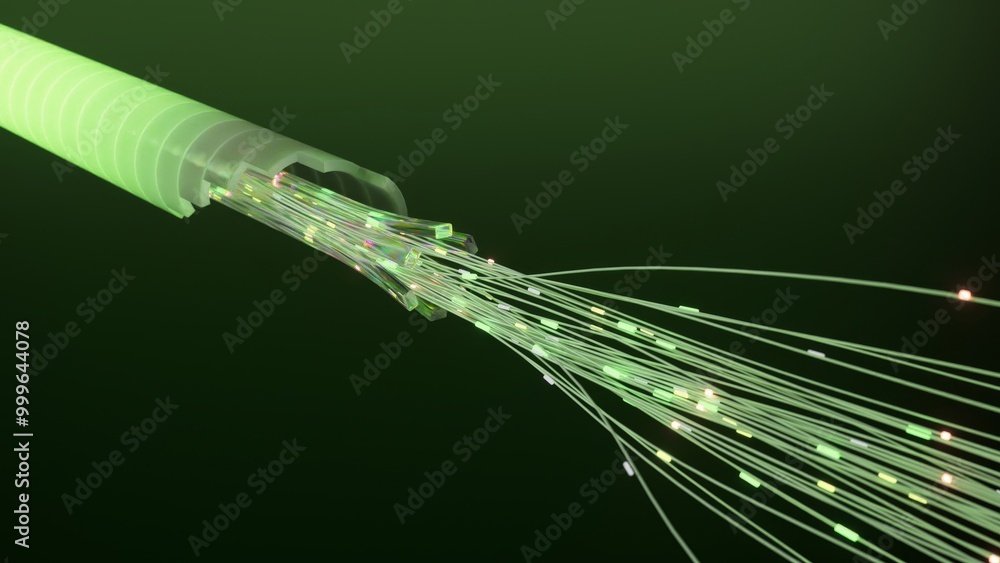 Stunning 3d visualization of a fiber optic cable sending data with a ...