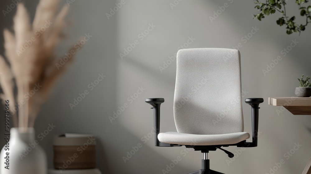 White ergonomic office chair set in a modern workspace, accentuated by ...
