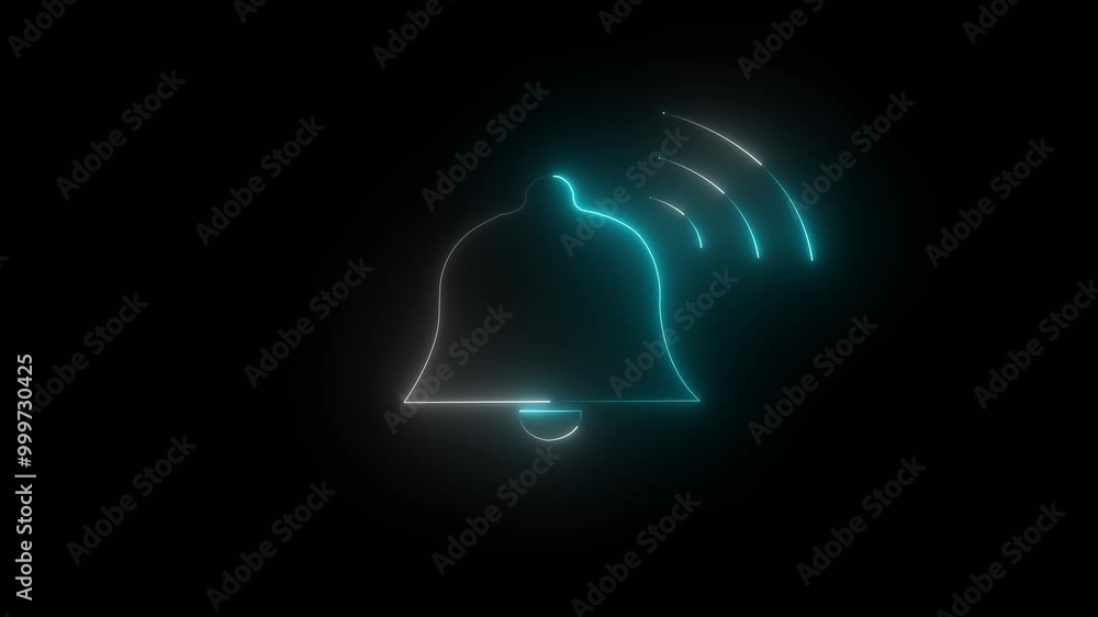 Neon line bell icon animation on background. Mobile app notice, new ...