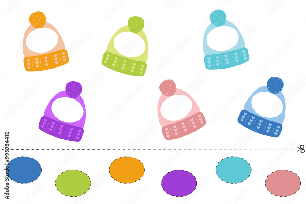 Cut and paste colorful circles onto the hats. Learning to cut. Game for ...