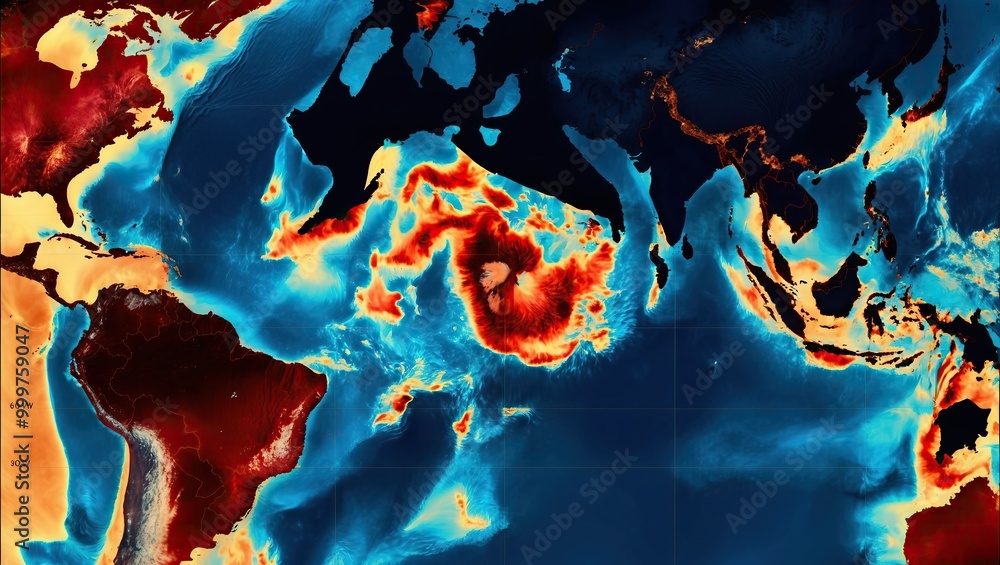 Colorful satellite image depicting global ocean temperatures ...