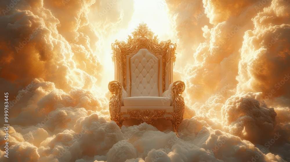 majestic white throne atop billowing clouds in ethereal heavenly realm ...