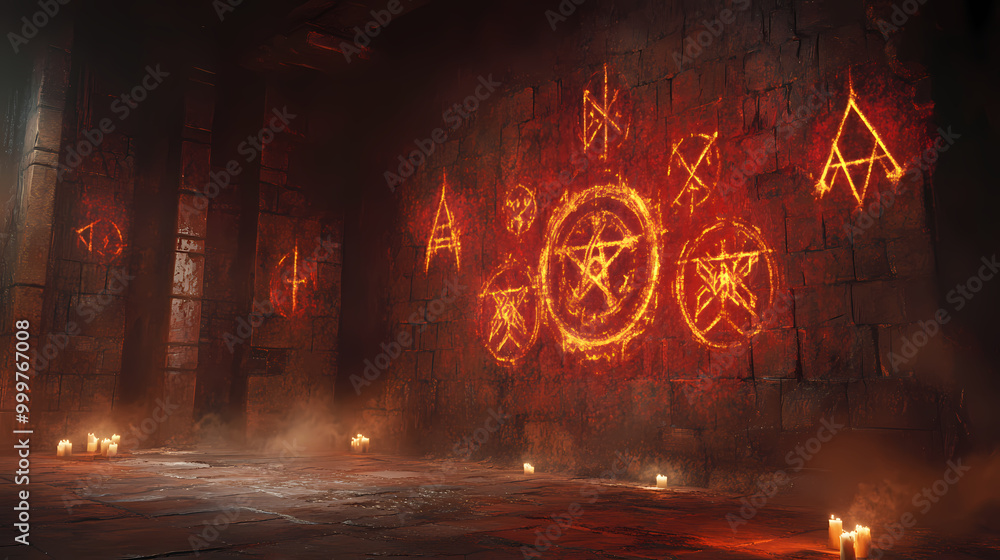 Generative AI, Ancient Wall Etched with Pulsating Runes and Occult ...