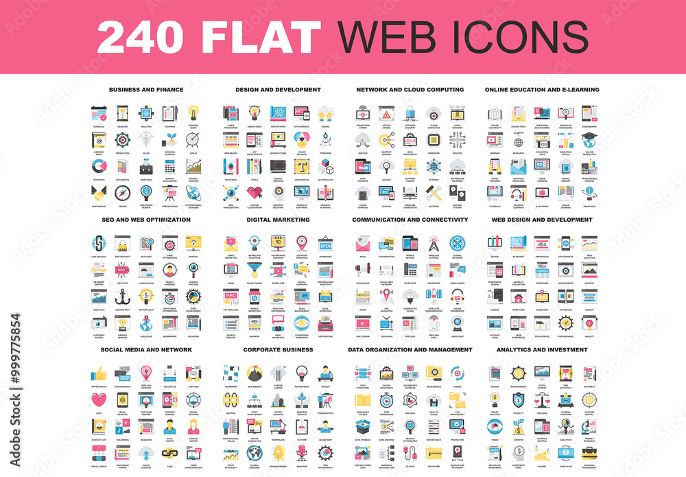 Vector set of 240 64X64 pixel perfect flat web icons. Fully editable ...
