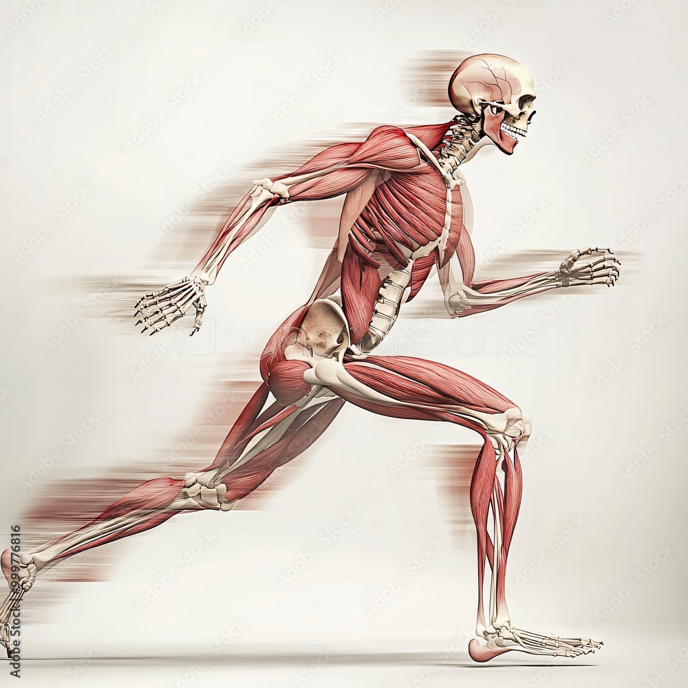 Detailed Digital Illustration of Human Skeletal Anatomy with Muscle ...