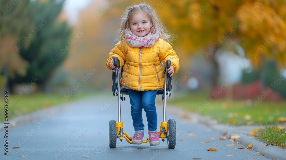 Asset Disability photo of a cute little disabled girl walking with a ...