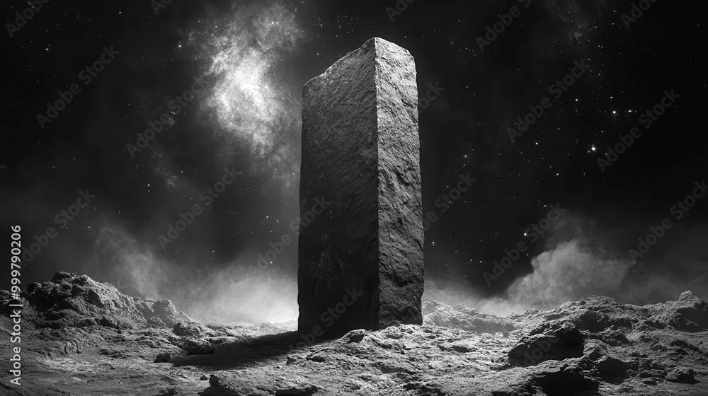 shadowy slate monolith rises against starlit sky texture rich with deep ...