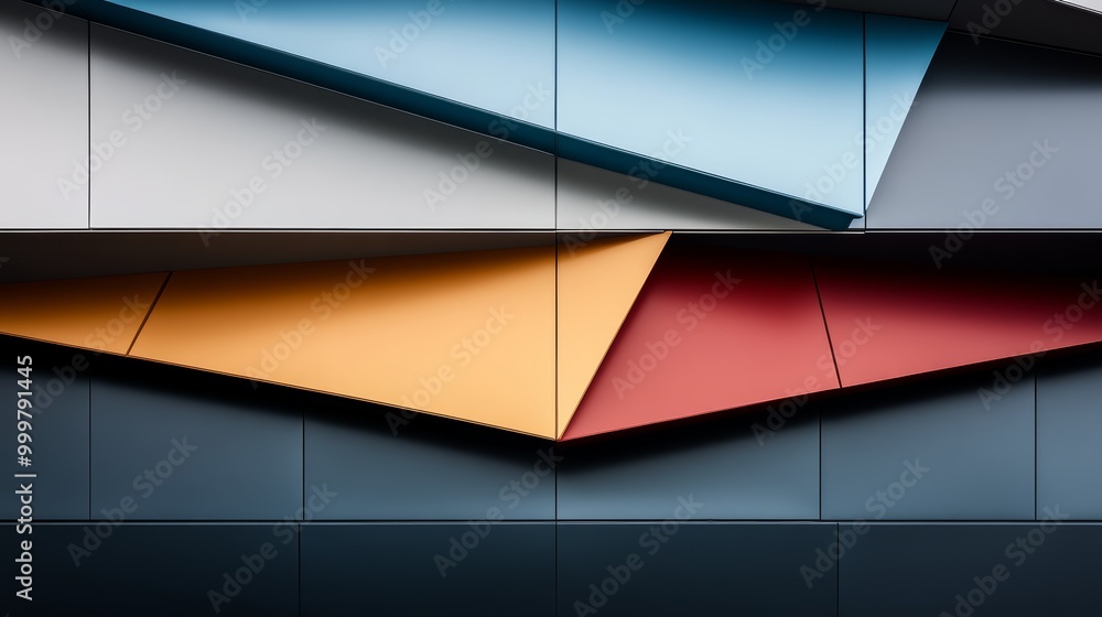 Abstract geometric background with overlapping colorful shapes. Diagonal lines and vibrant hues ...