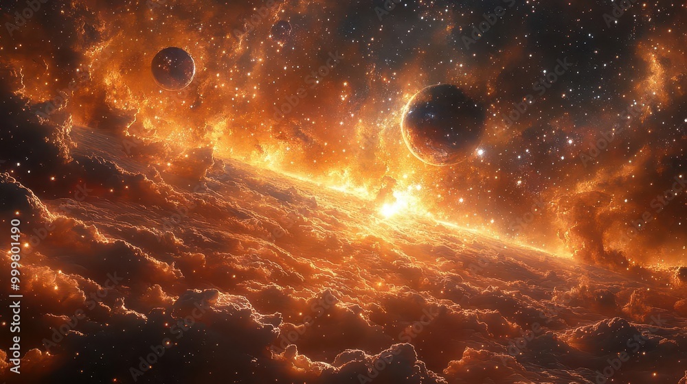 surreal digital artwork of a vast cosmos filled with colorful nebulae ...
