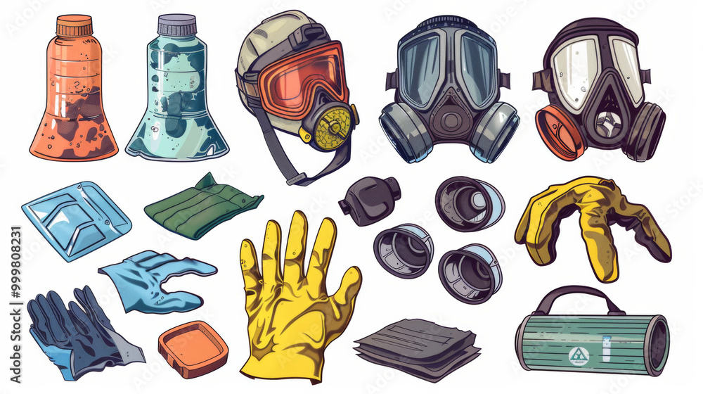 Personal protective equipment (PPE) such as gloves and masks for ...