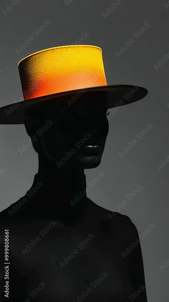 Fashion model showcasing a stylish yellow and orange hat, posing ...