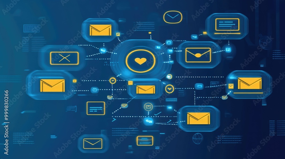 Digital email flow with automation and spam filter icons, symbolizing ...